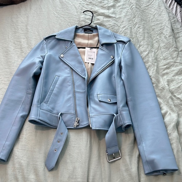 Theory | Jackets & Coats | Theory Blue Leather Jacket | Poshmark